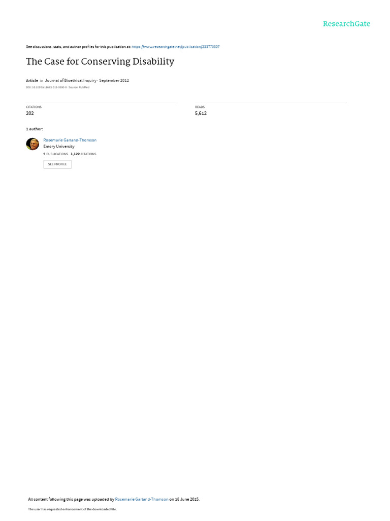 Garland ThomsonCaseforConservingDisabilityJBI9 2012 | PDF | Disability ...