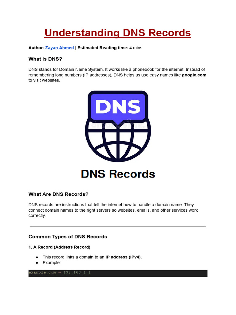 Understanding DNS Records | PDF | Domain Name System | I Pv6