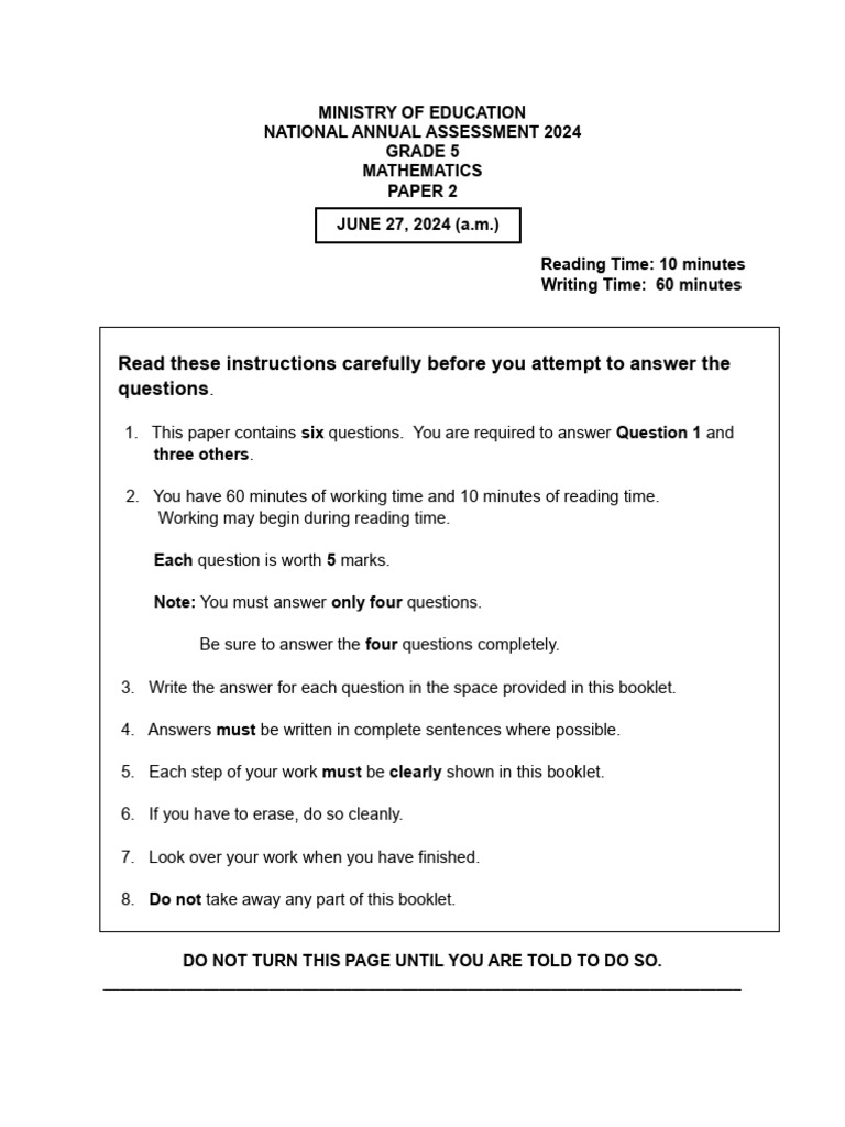 Grade 5 Math Assessment 2024 | PDF