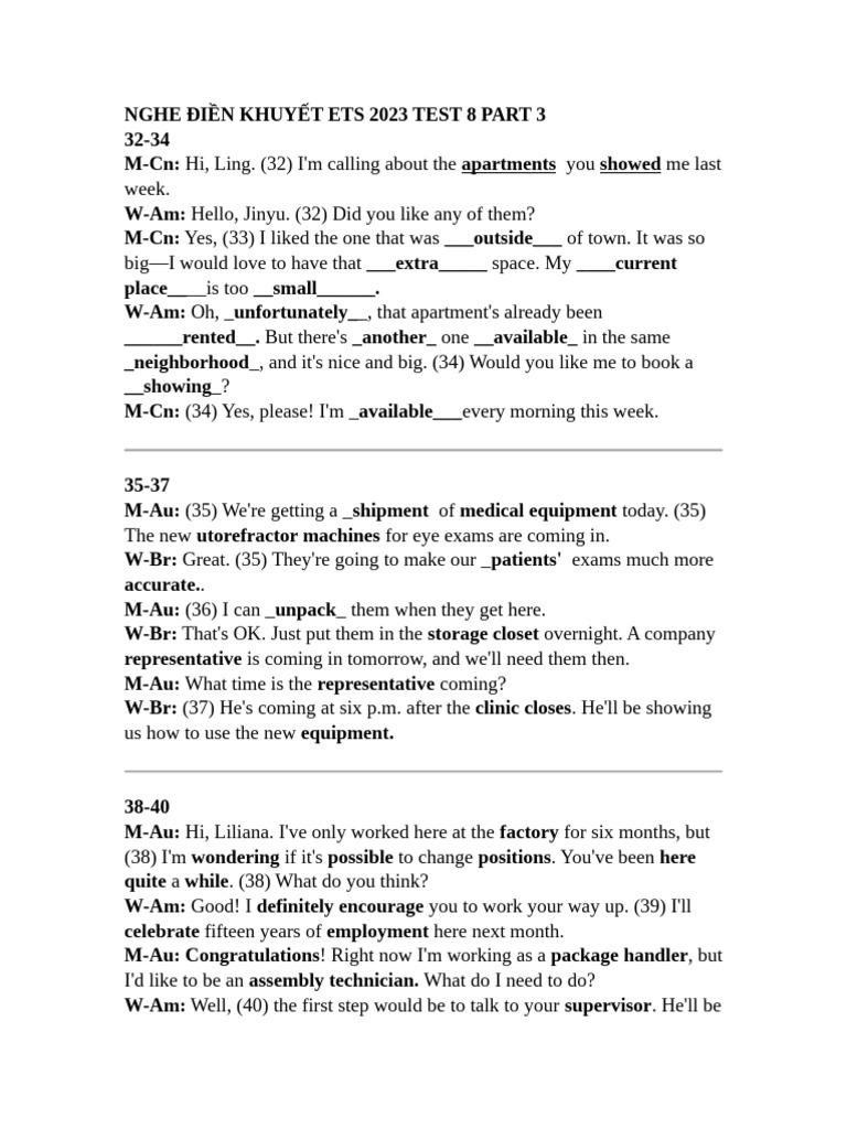 ETS 2023 Listening Gap Fill Exercises | PDF