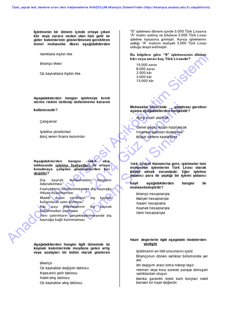 2014 Güz Dönem Sonu | PDF