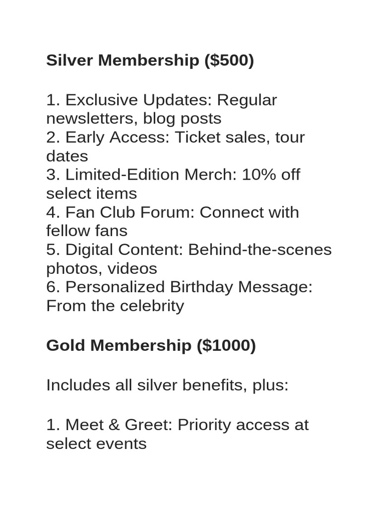 Celebrity Fan Membership Pricing Guide | PDF