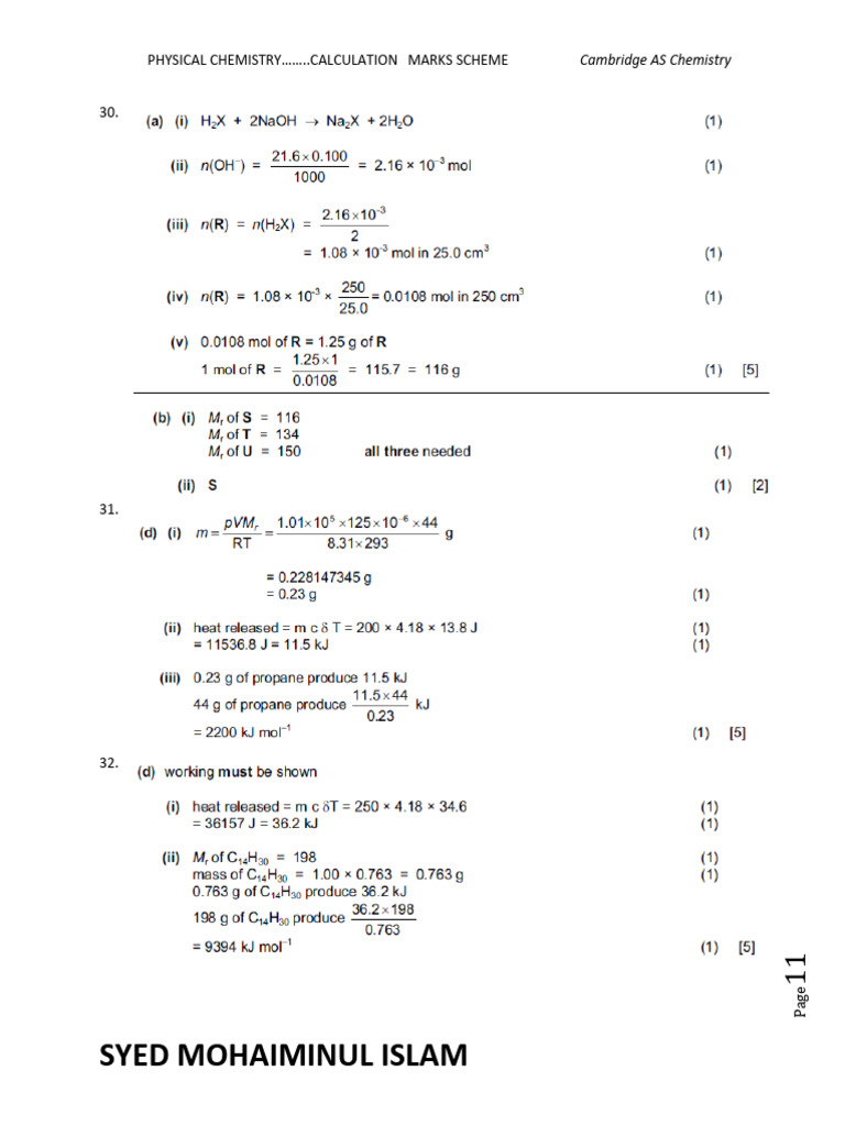 MS (AS) Booklet Physical Chemistry Calculation.. | PDF