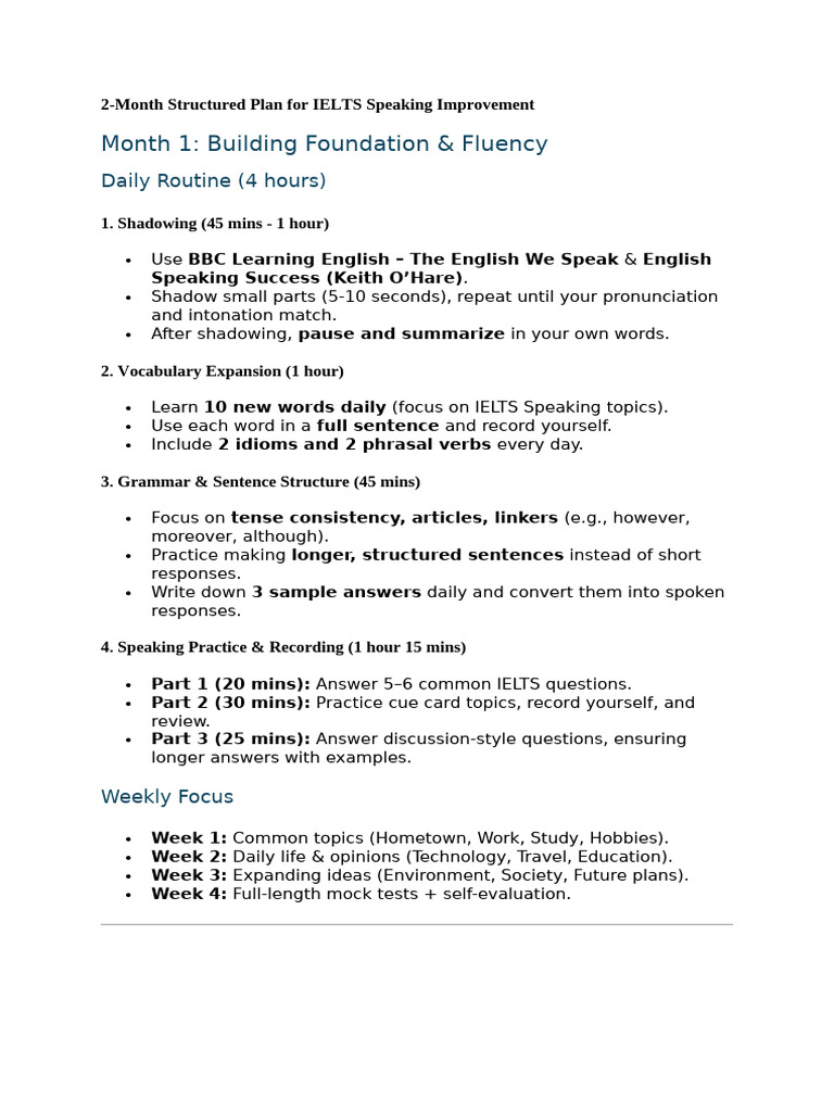 2-Month speaking plan | PDF | English Language | Linguistics