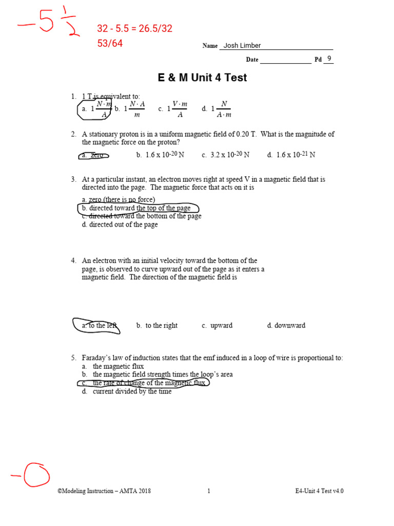 Kami Export - Joshua Limber - 11 - E4 - Test | PDF | Magnetic Field ...