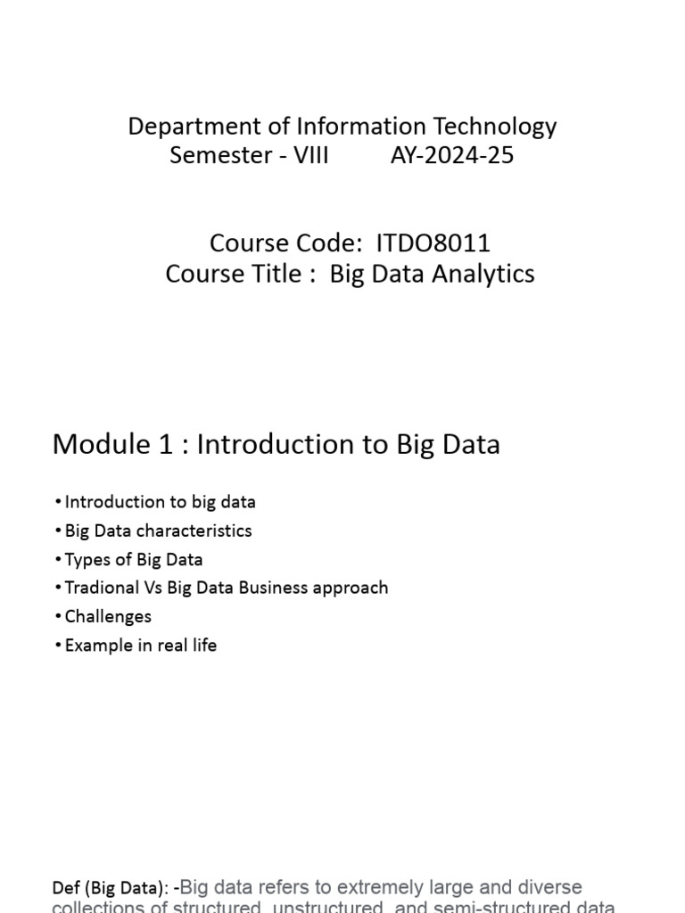 Big Data Module 1,2,3 | PDF | Apache Hadoop | Map Reduce