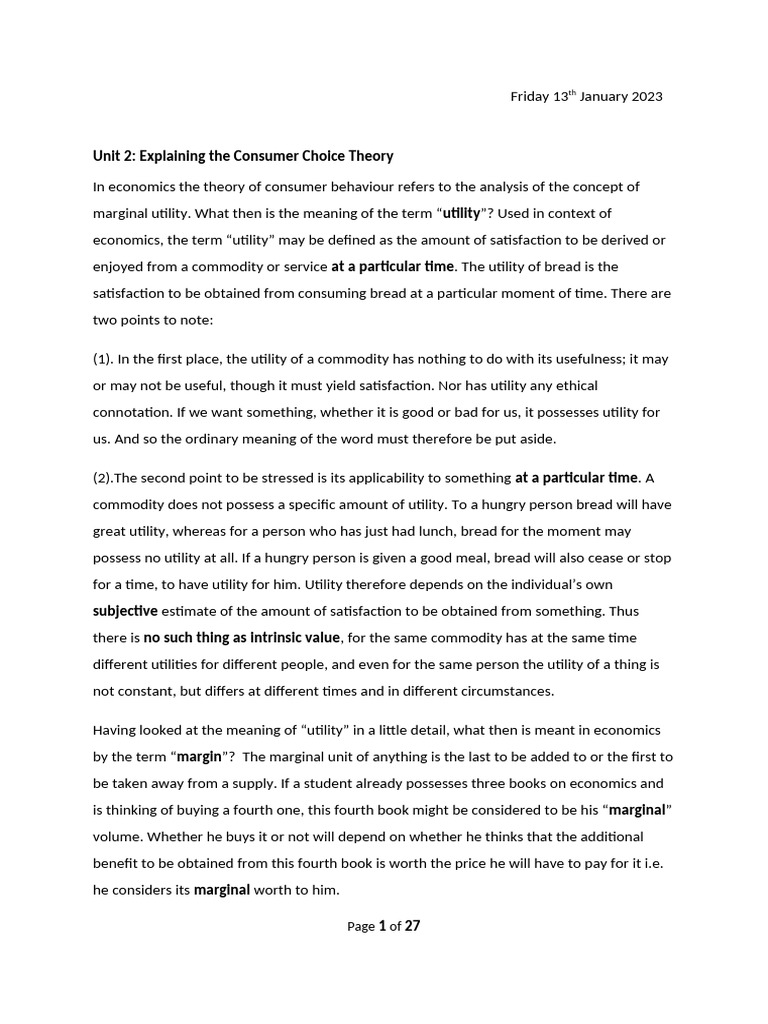 Unit 2 - Explaining The Consumer Choice Theory | PDF | Elasticity ...