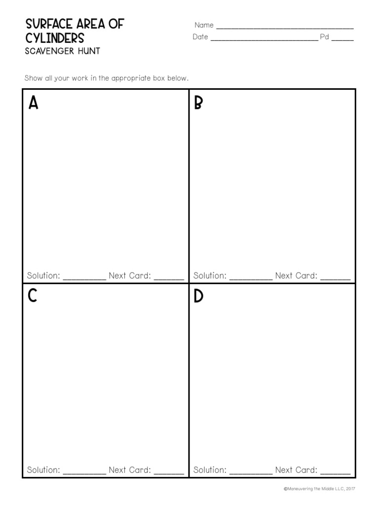 Cylinder Surface Area Scavenger Hunt | PDF | Classical Geometry ...