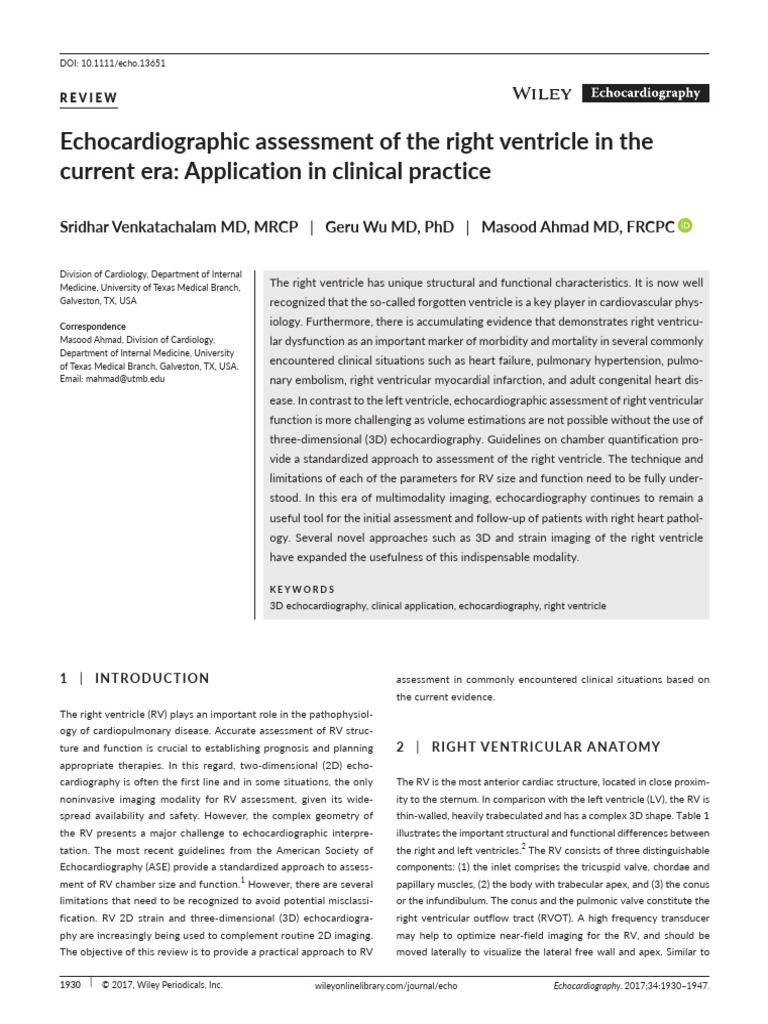 Echocardiography - 2017 - Venkatachalam - Echocardiographic Assessment ...