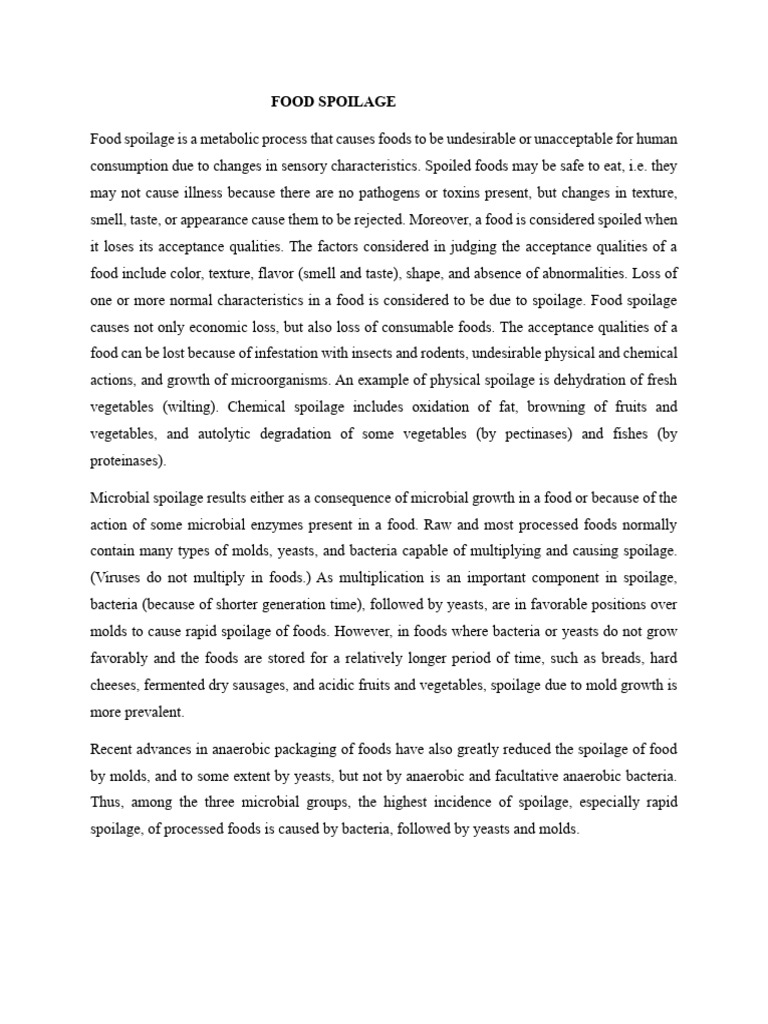 MCB309 NOTE 1 Food Spoilage | PDF | Food Preservation | Yeast