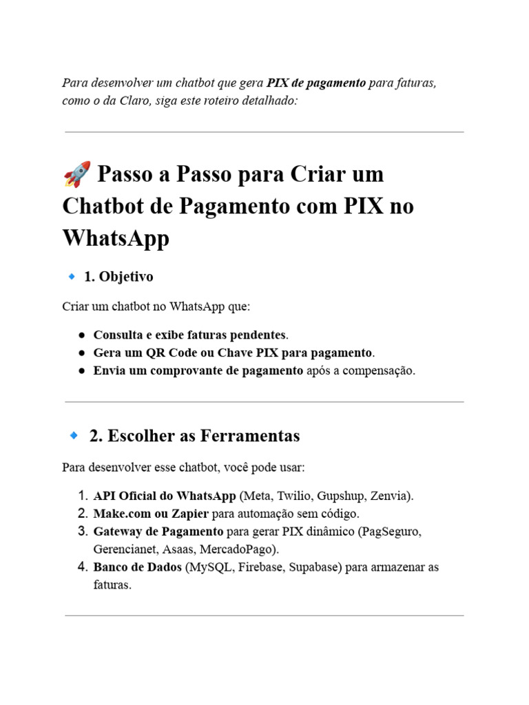 Chatbot de Pagamento PIX no WhatsApp | PDF | Informática