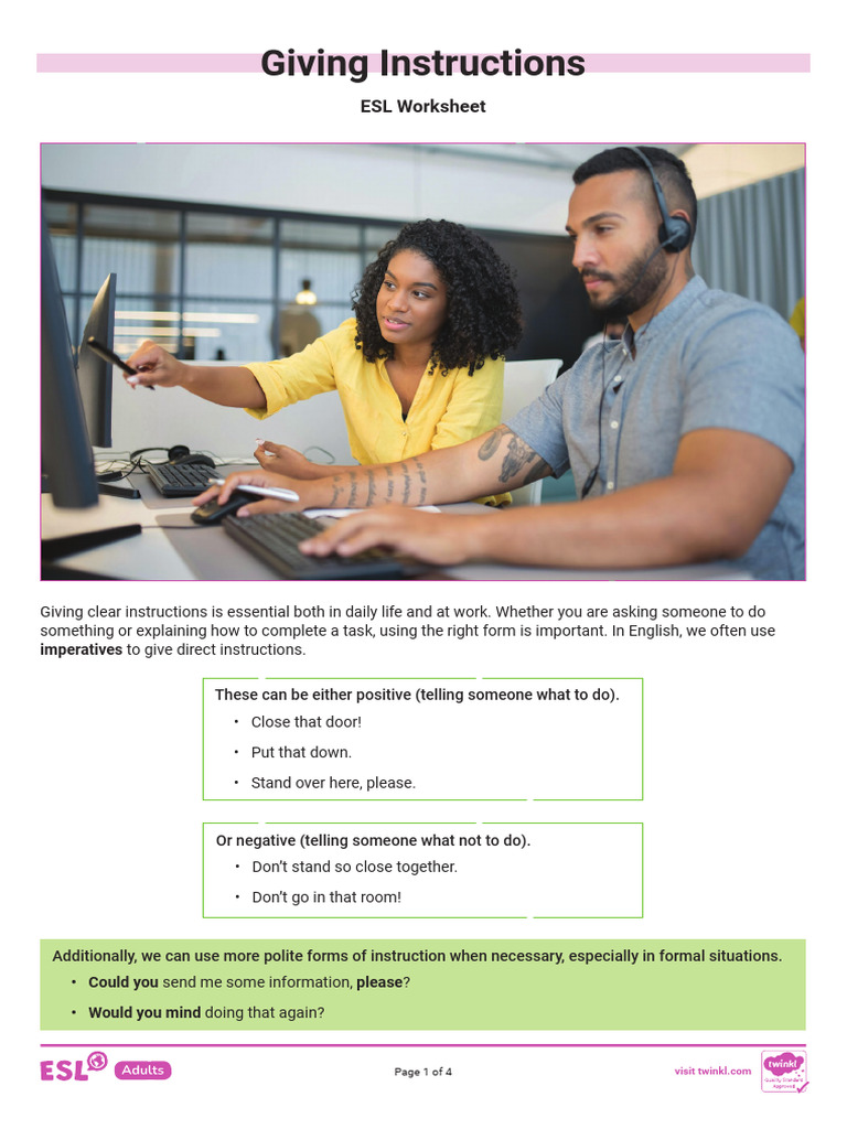 t e 1726410099 Esl Giving Instructions Worksheet Adults b1 Ver 2 | PDF ...