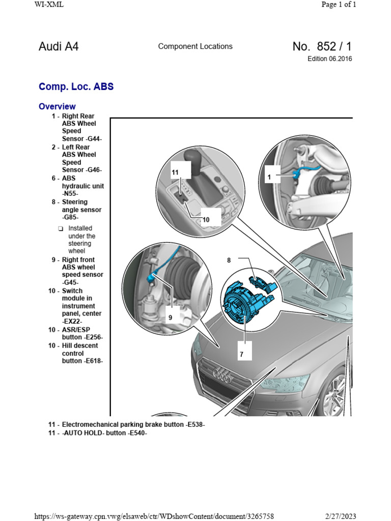 Audi A4 No. 852 / 1: Comp. Loc. ABS | PDF