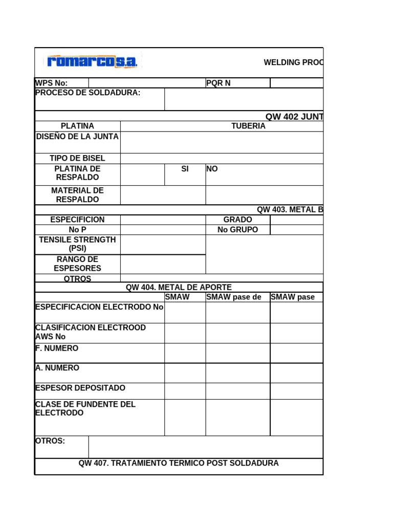 Formato WPS Romarco | PDF | Soldadura | Construcción