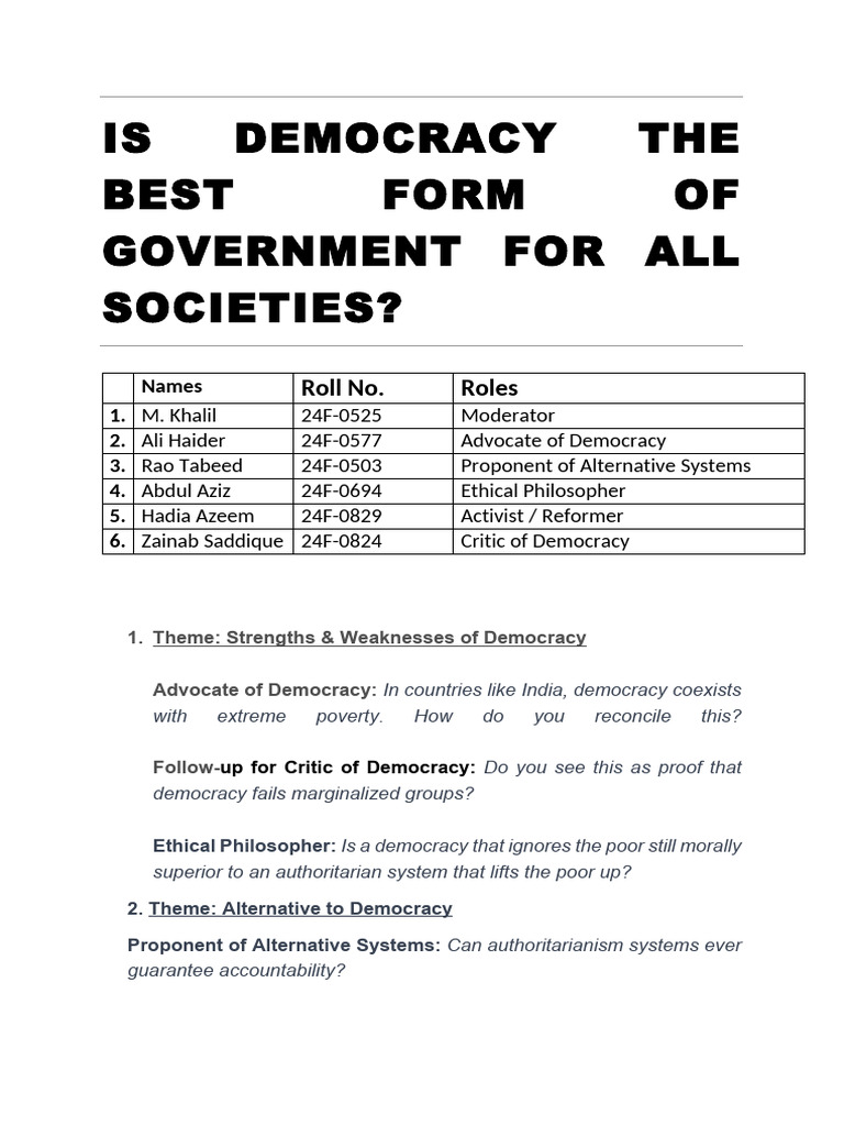 Panel Discussion on 'Is Democracy the best form of government' | PDF