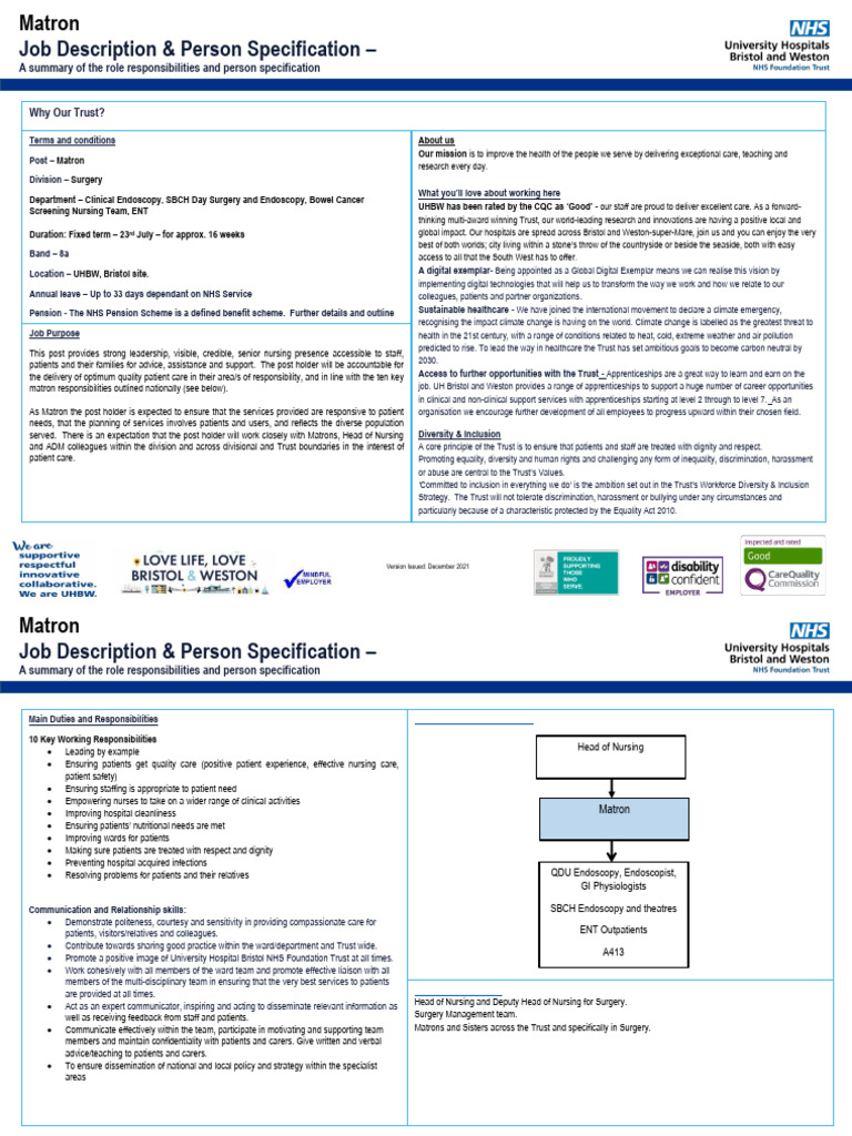 22-638 JD Matron Endoscopy and Other Departments Band 8a Uhbw | PDF ...