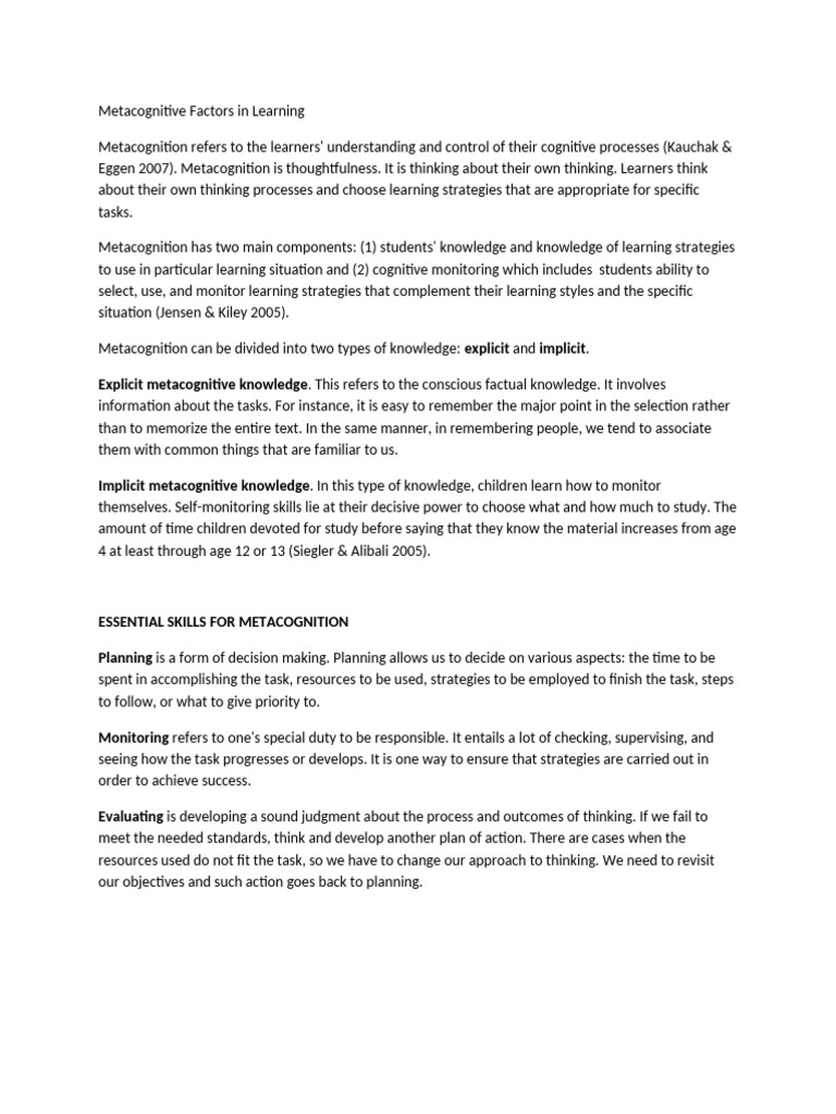 Metacognitive F WPS Office | PDF | Metacognition | Learning