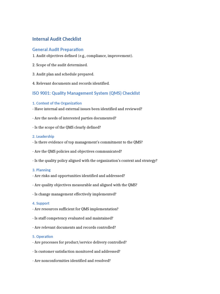 Comprehensive ISO Audit Checklist | PDF | Quality Management System | Audit