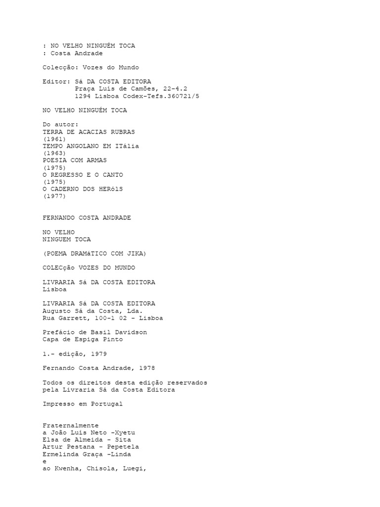 Poema Dramático de Costa Andrade | PDF | Tempo | Angola