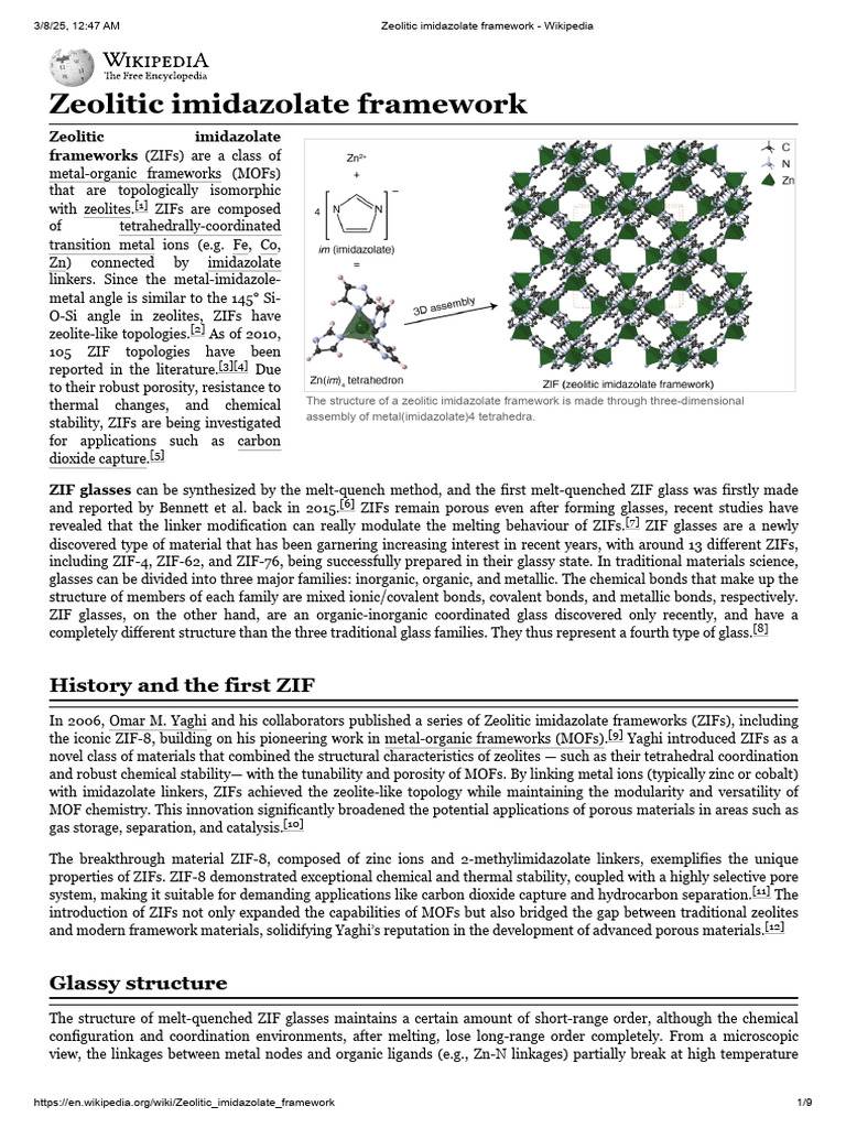 Zeolitic Imidazolate Frameworks Overview | PDF | Chemistry | Chemical ...