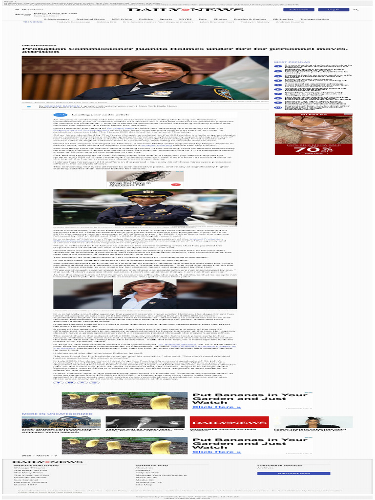 Probation Commissioner Juanita Holmes Under Fire For Personnel Moves | PDF