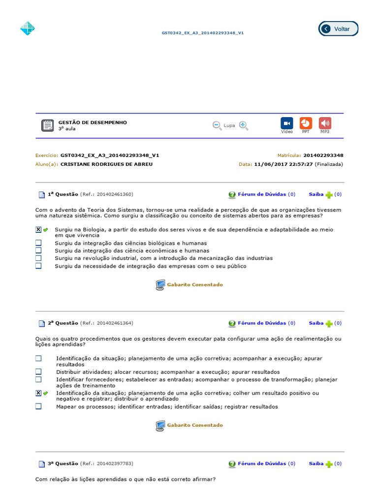 Exerc. 3 Gestão de Desempenho | PDF | Aprendizado | Comentários