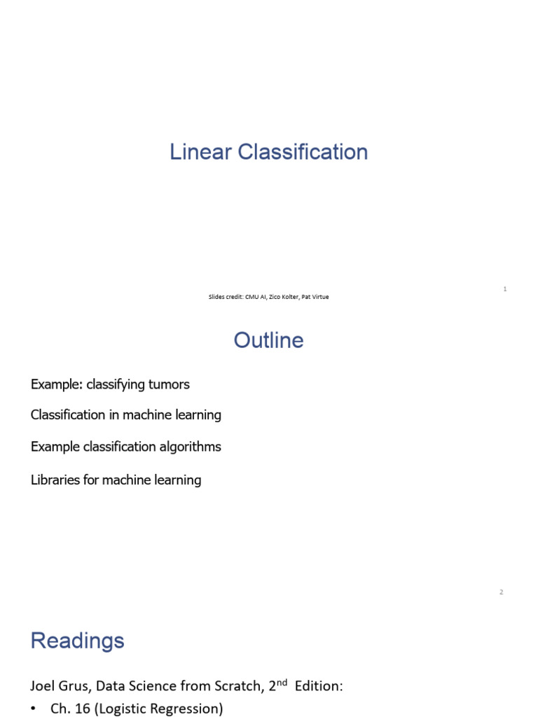 Linear Classification: Slides Credit: CMU AI, Zico Kolter, Pat Virtue | PDF | Support Vector ...