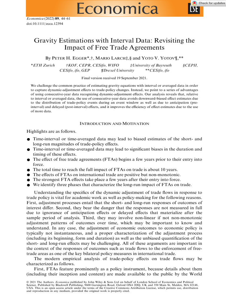 Economica - 2021 - Egger - Gravity Estimations with Interval Data ...