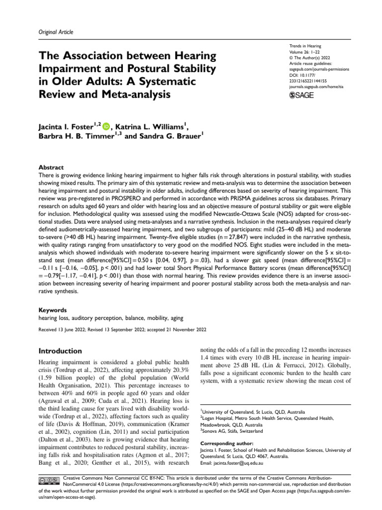 Foster Et Al., 2022. The Association Between Hearing Impairment and ...