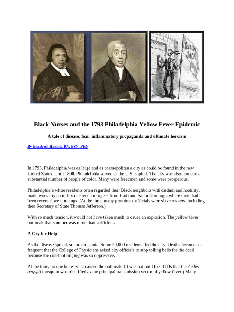 Article - Black Nurses and The 1793 Philadelphia Yellow Fever Epidemic ...