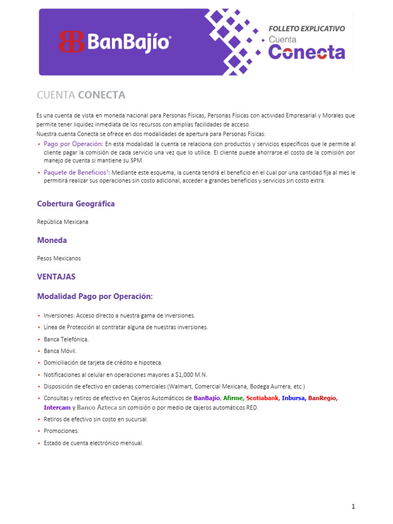 Cuenta Conecta de BanBajío: Ventajas y Requisitos | PDF | Bancos ...