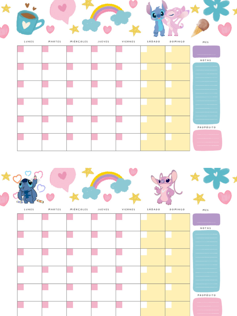 Planificador Mensual Editable Tierno Colorido | PDF