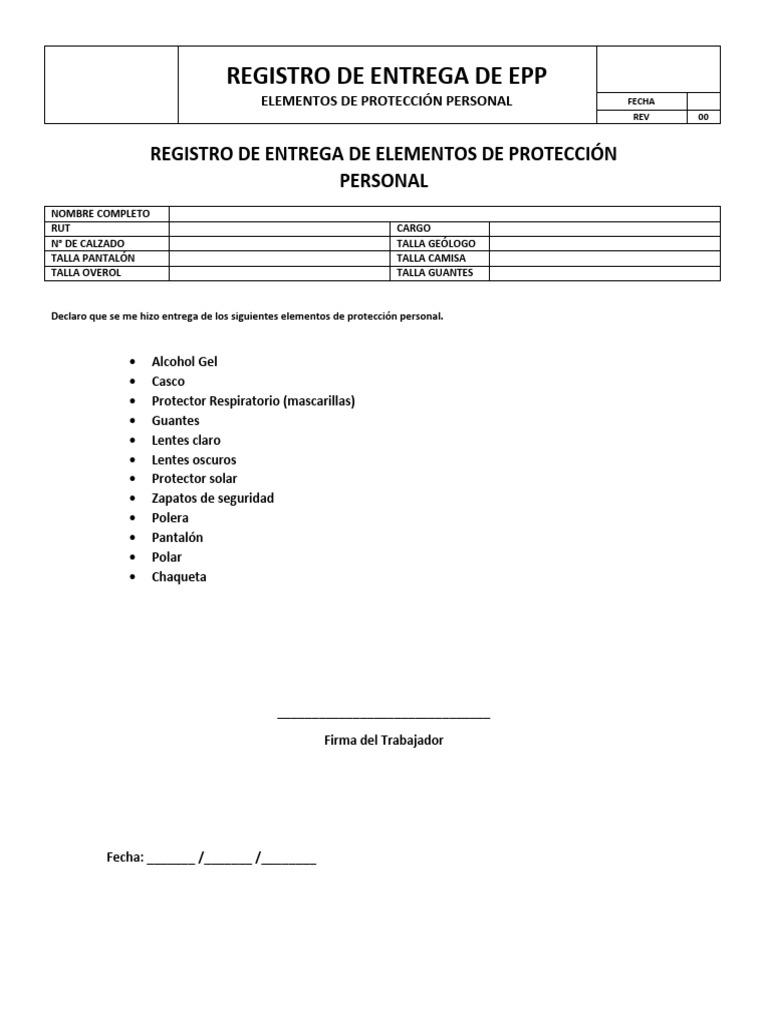 Formato Entrega Epp | PDF