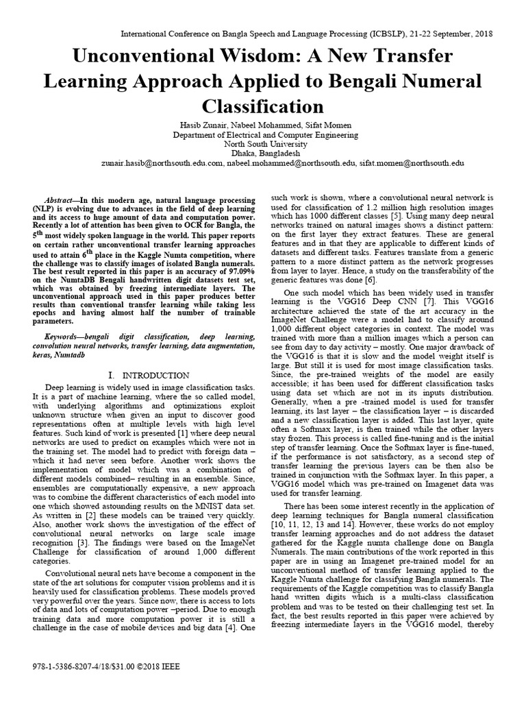 Unconventional Wisdom a New Transfer Learning Approach Applied to Bengali Numeral Classification ...