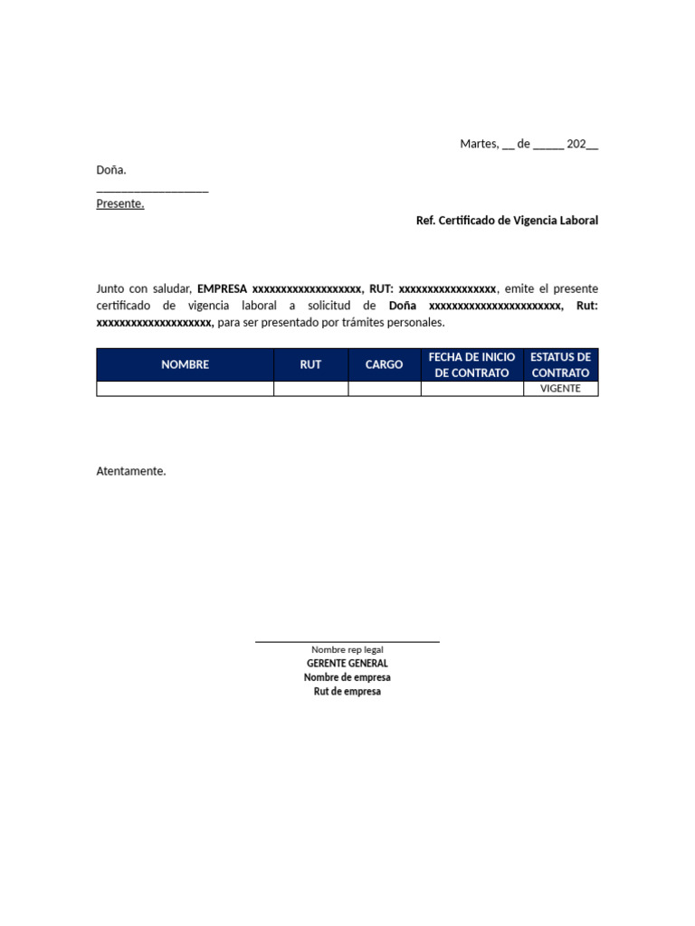 Cert. Vigencia Laboral | PDF