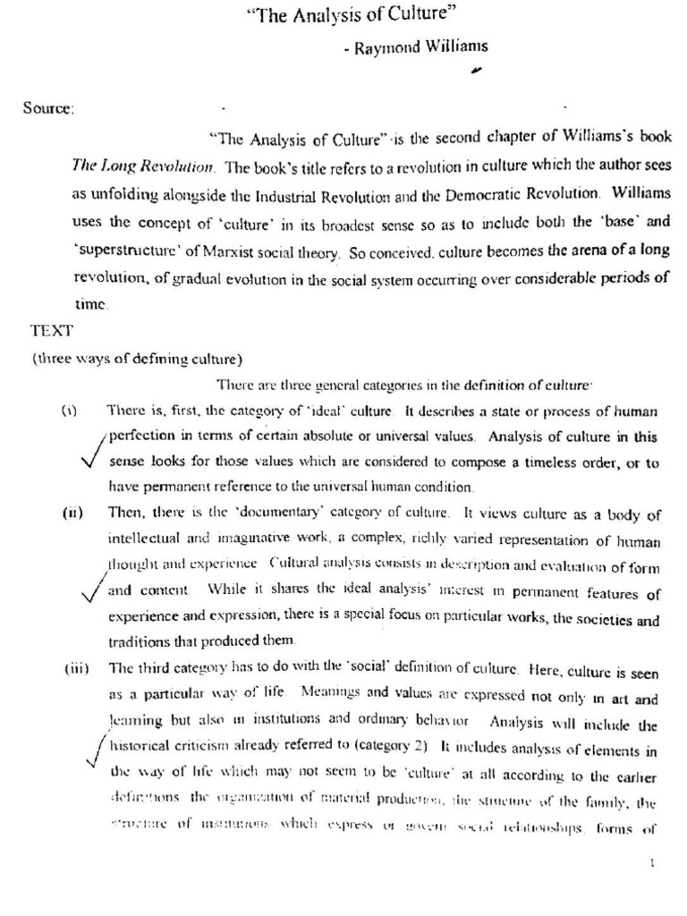The Analysis of Culture Notes | PDF