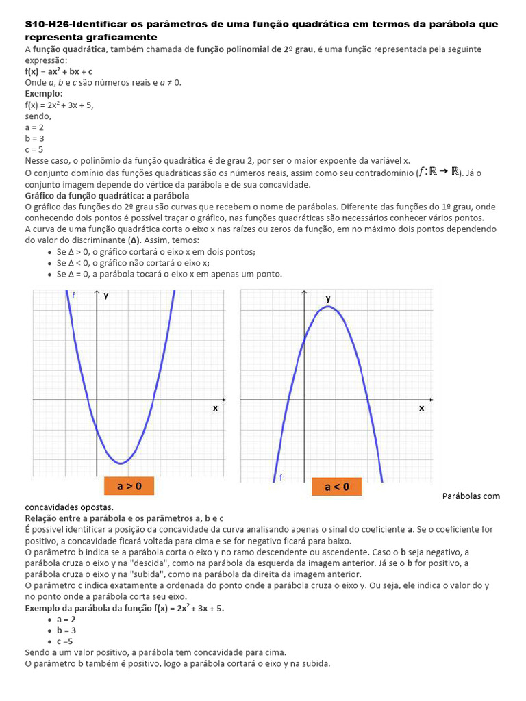 Parâmetros da Função Quadrática | PDF | Função (Matemática) | Matemática