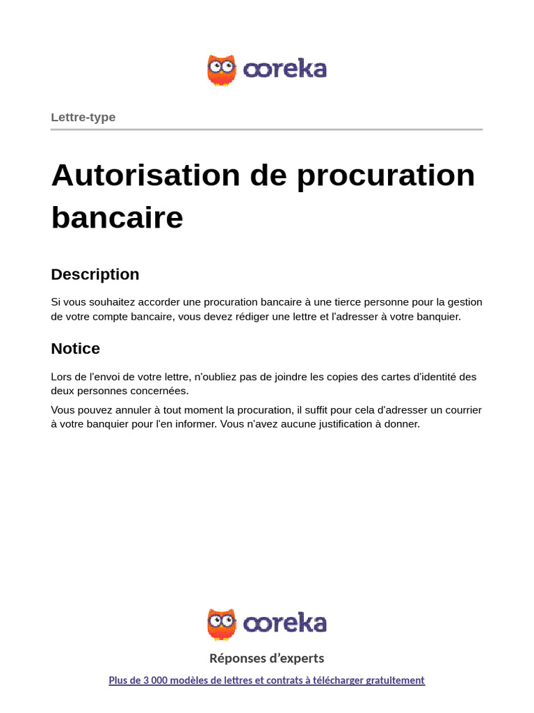 Modèle de lettre de procuration bancaire | PDF