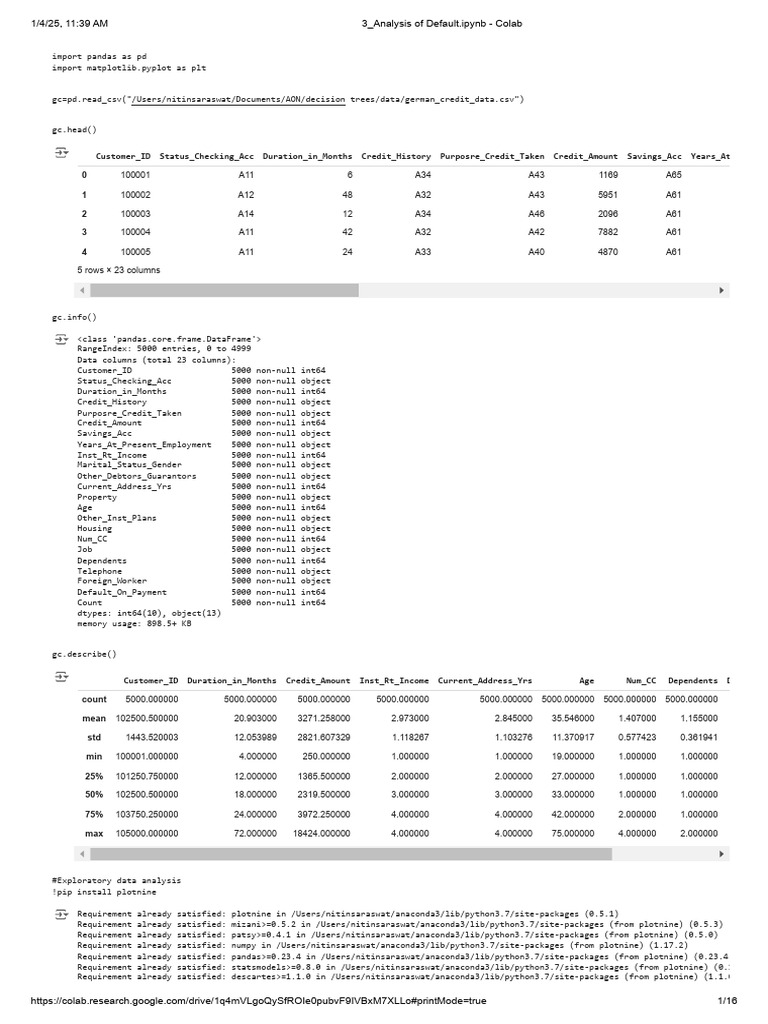 3_Analysis of Default.ipynb - Colab | PDF | Receiver Operating Characteristic | Applied Mathematics