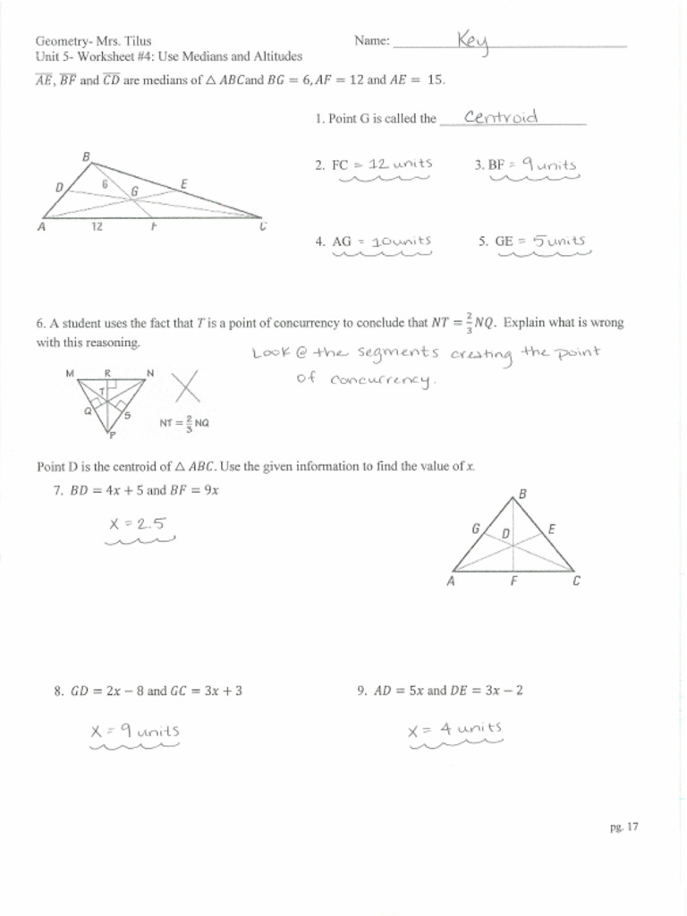 Geo Unit 5 - Worksheet 4 Key Medians and Altitudes | PDF