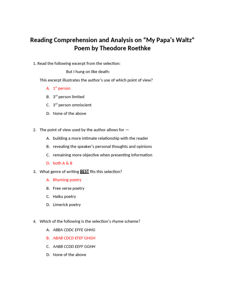 Reading Comprehension and Analysis On | PDF | Poetry