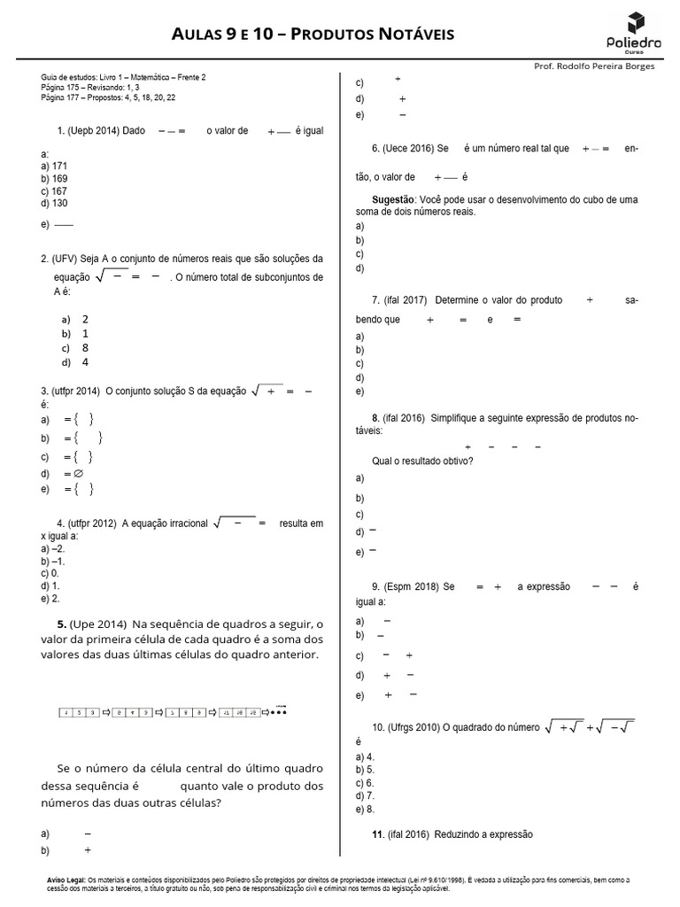 Material de Aula Curso 2023 - Aulas 9 e 10 - Produtos Notáveis | PDF ...