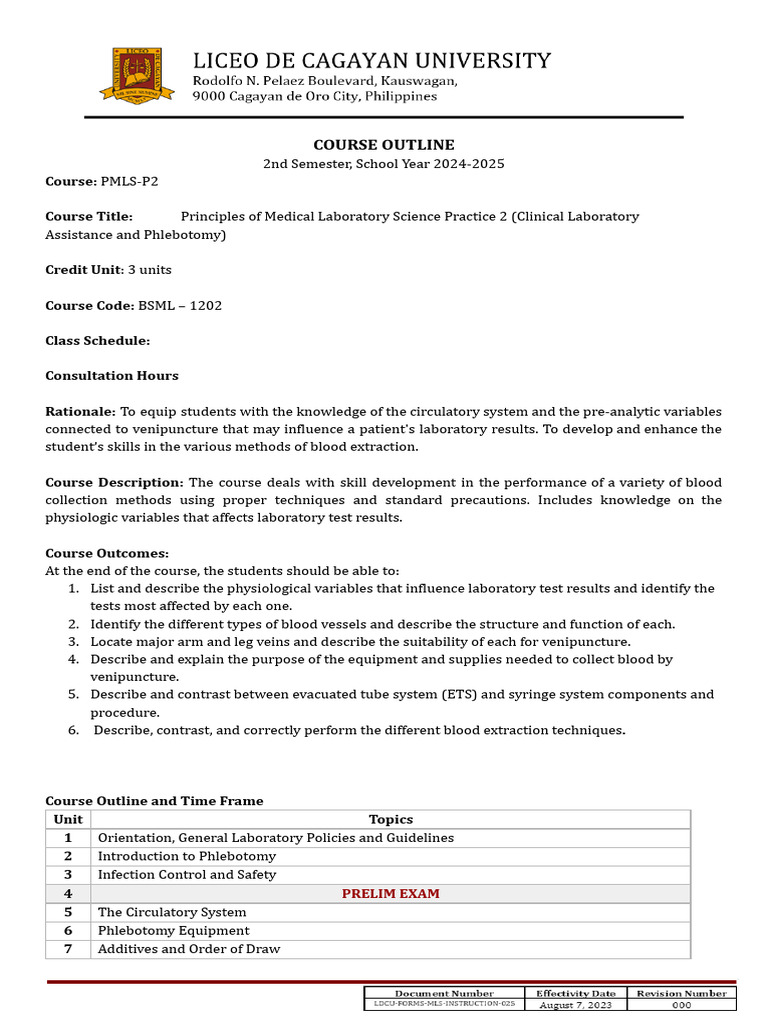 PMLS 2 Lec Course Outline | PDF | Clinical Medicine | Medicine
