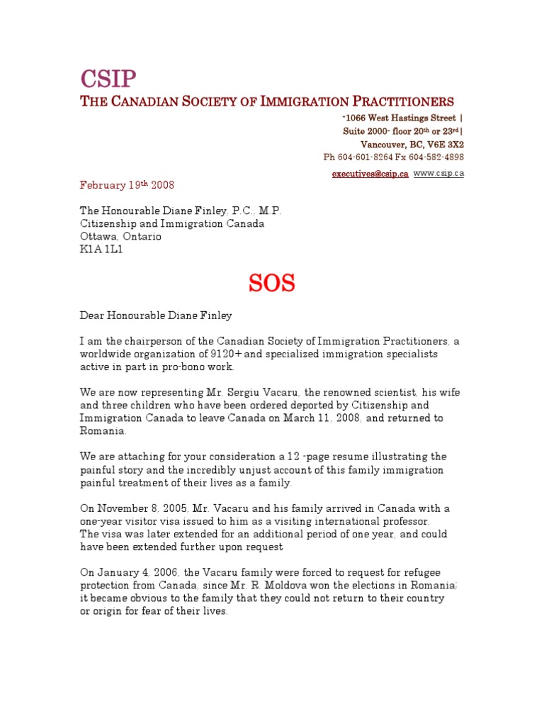 Letter To The Minister of Immigration 02192008 | PDF | Extradition ...