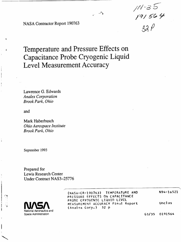 Capacitive Probe Accuracy Nasa | PDF | Pressure | Liquids
