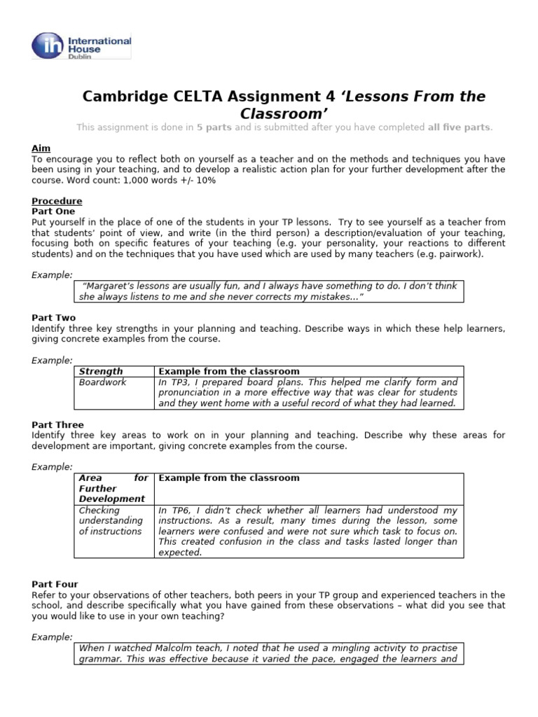 CELTA Assignment 4: Classroom Insights | PDF | Teachers | Learning