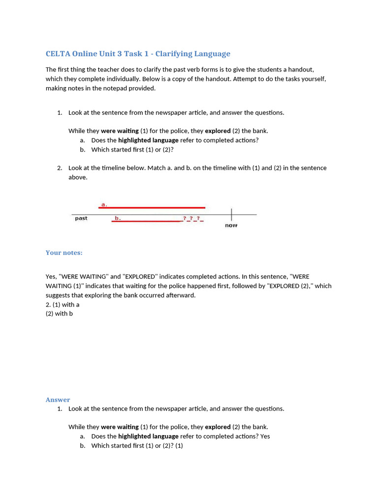 CELTA Online Unit 3 Task 1 - Clarifying Language | PDF
