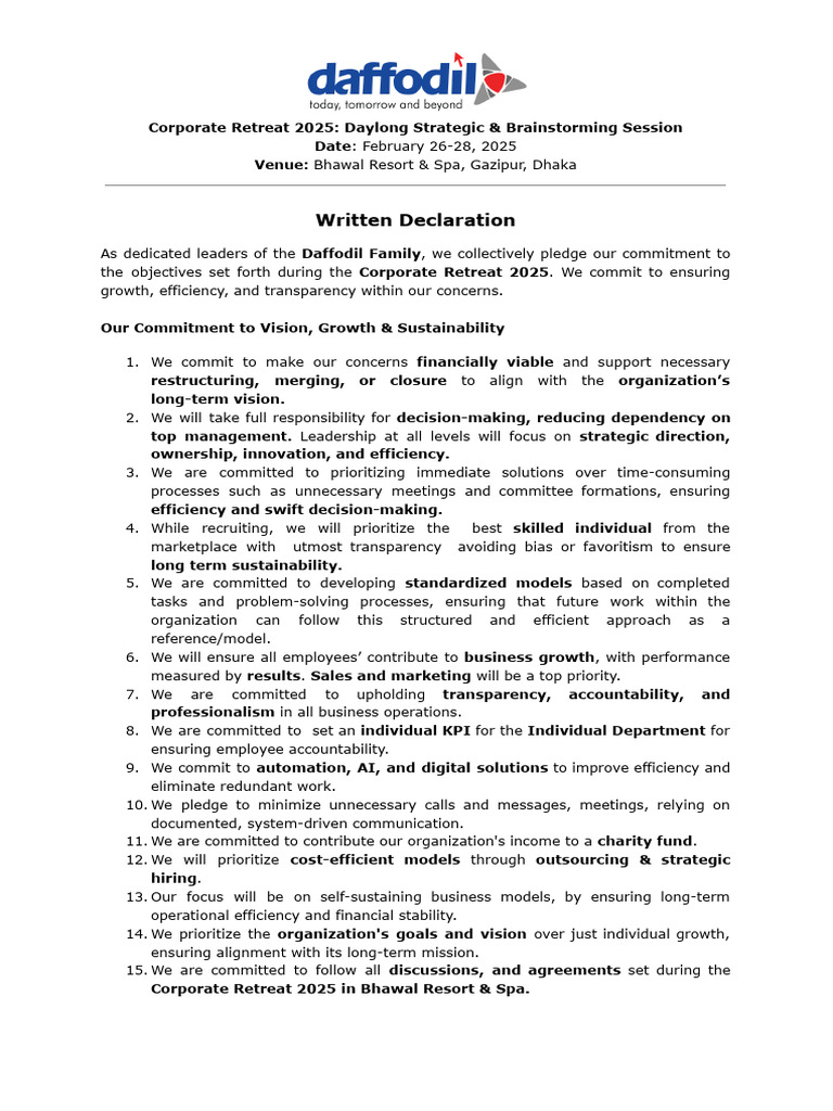 Declaration - Strategic Meeting About Business Operation of Daffodil ...
