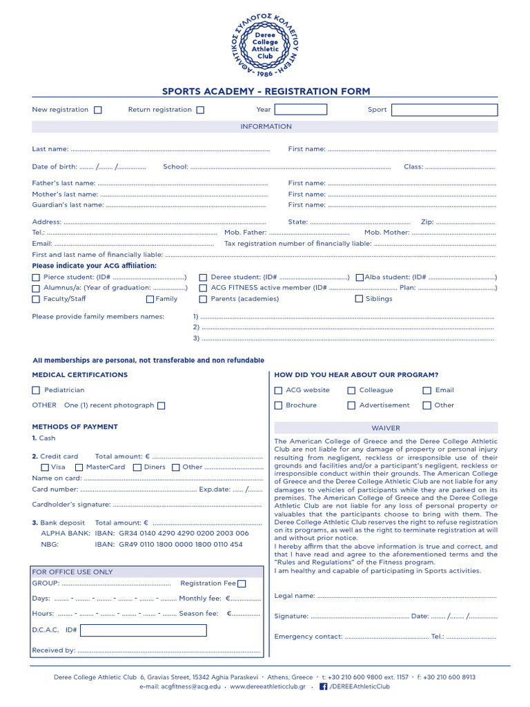 Sports Academy Registration Form | PDF | Payments