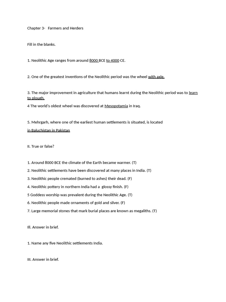 Grade 6 Chapter 3 History | PDF | Neolithic | Wheel